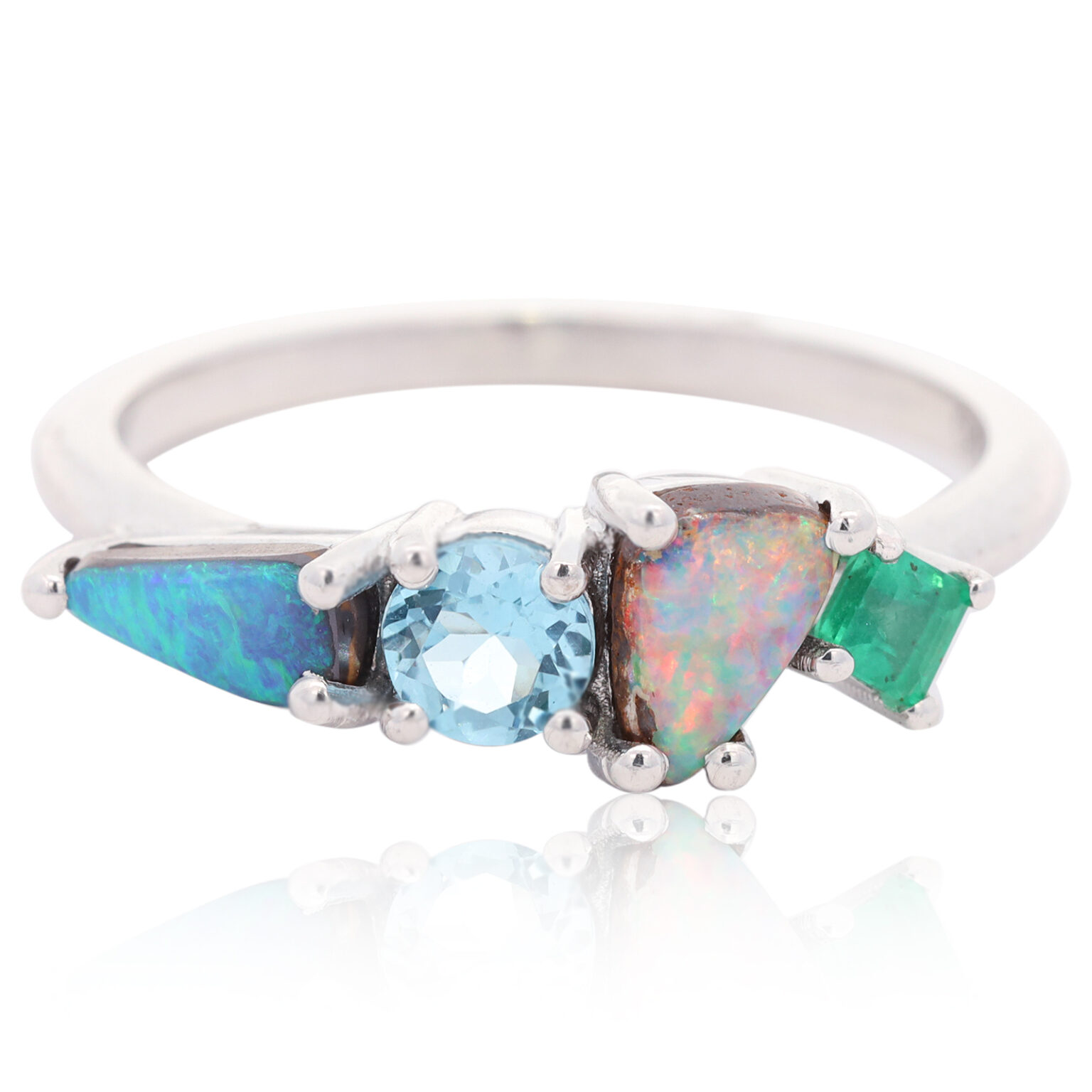Solid Boulder Opal Topaz and Emerald Ring | Opals Down Under