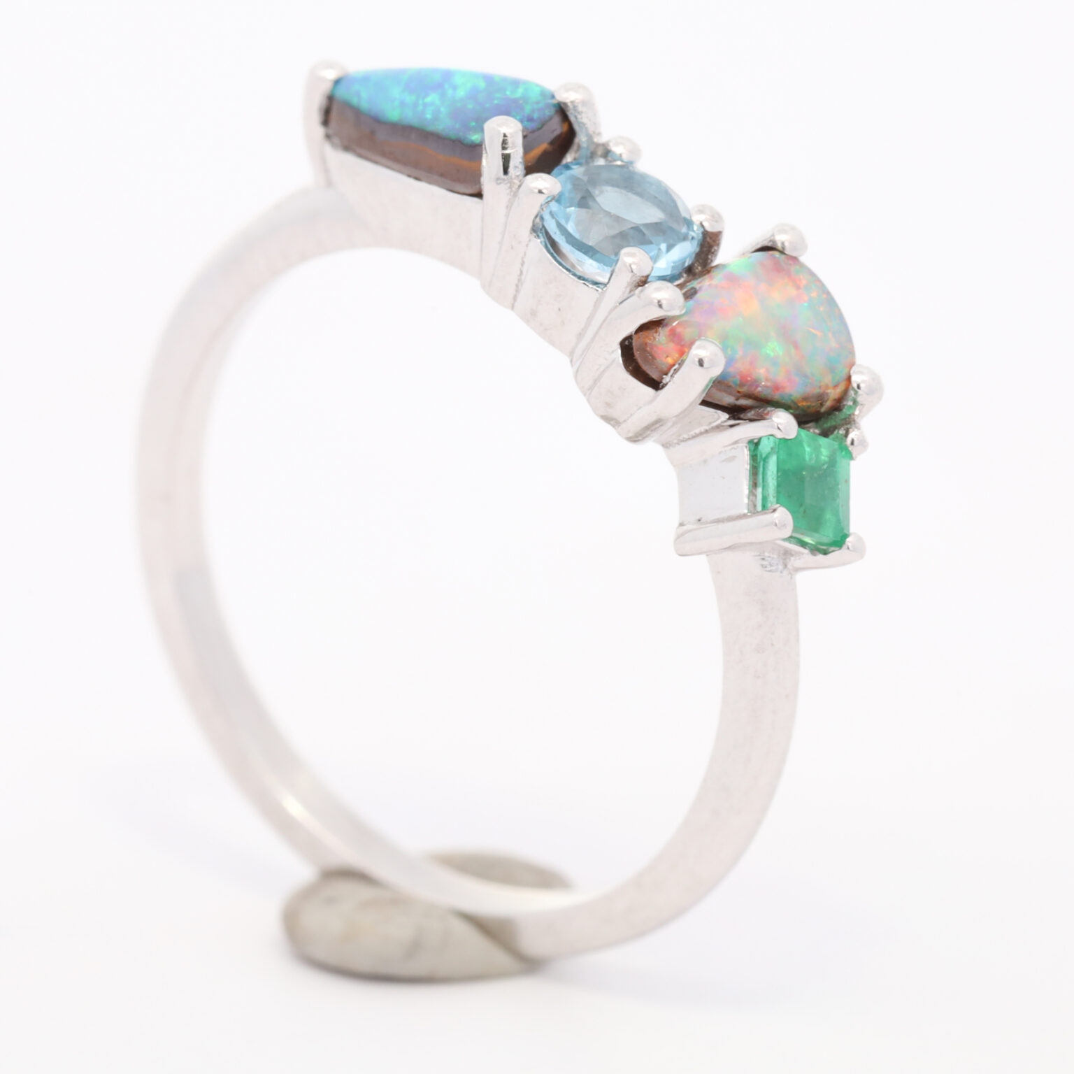 Solid Boulder Opal Topaz and Emerald Ring | Opals Down Under