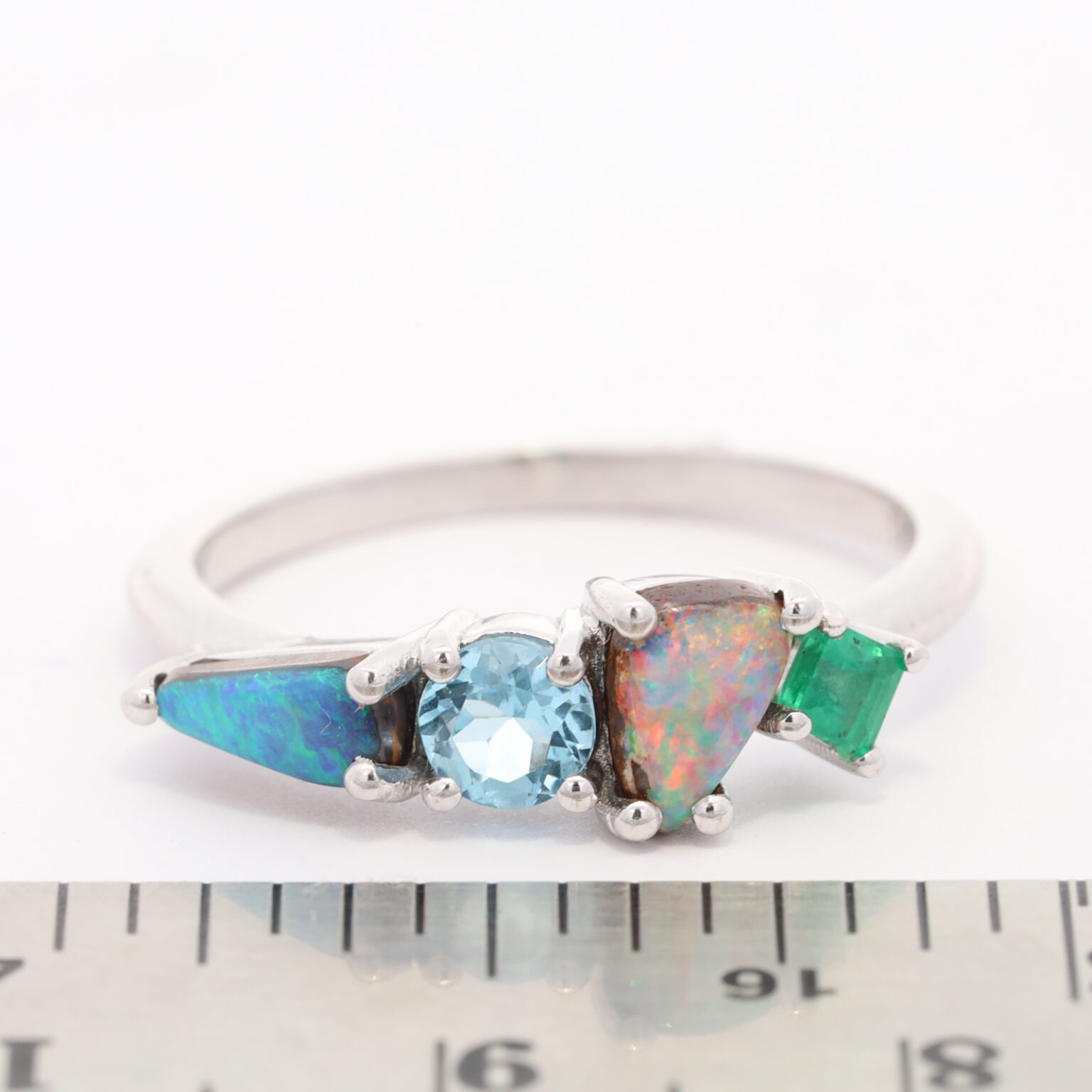 Solid Boulder Opal Topaz and Emerald Ring | Opals Down Under